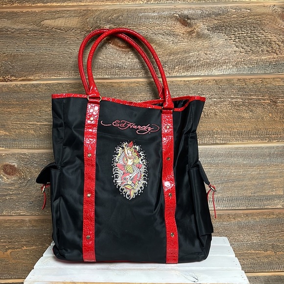 Ed Hardy | Bags | Y2k Ed Hardy Tote Bag Black And Red | Poshmark